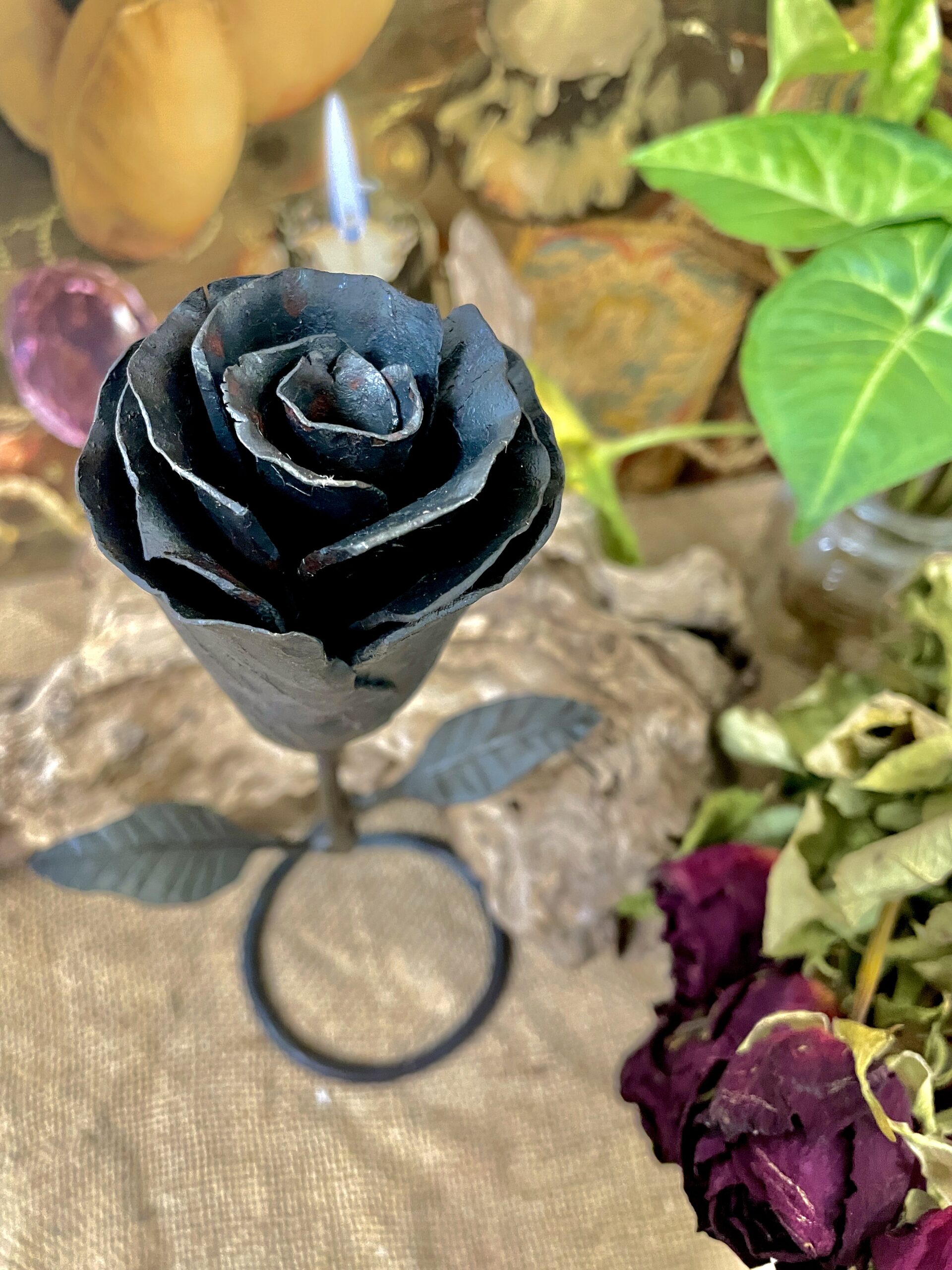 Hand Forged Rose - Spiral Base - Witch Way Australia